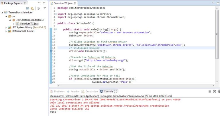 First selenium script with Browser launch and verifying Page title