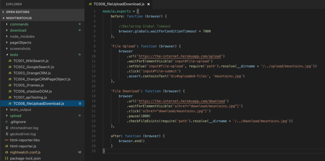 How to upload and download a file in Nightwatch JS - TestersDock