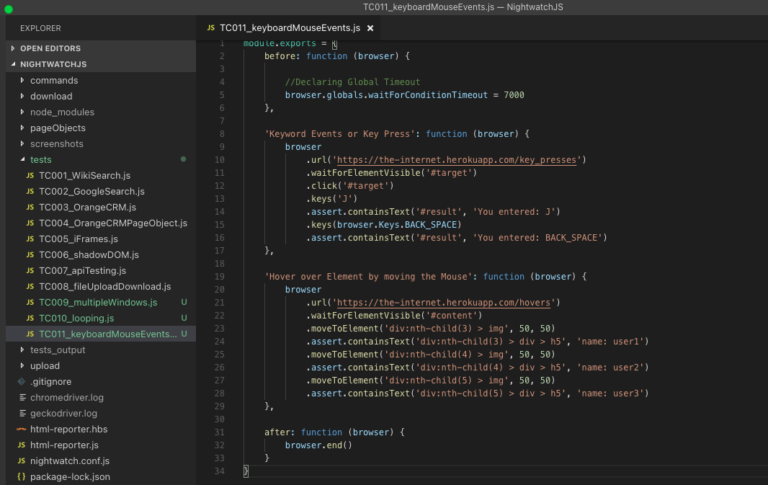 Keyboard and Mouse Events in Nightwatch JS - TestersDock