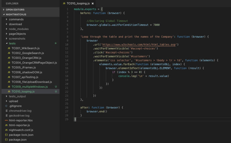 How to loop(iterate) over multiple elements in Nightwatch JS - TestersDock