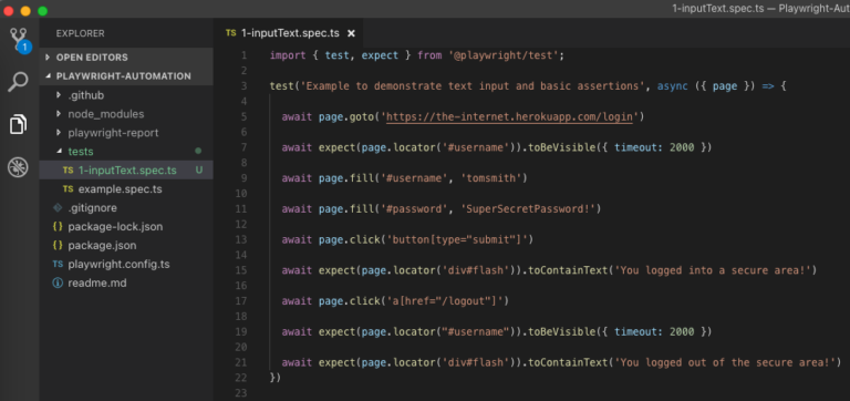Text Input with basic assertions in Playwright - TestersDock